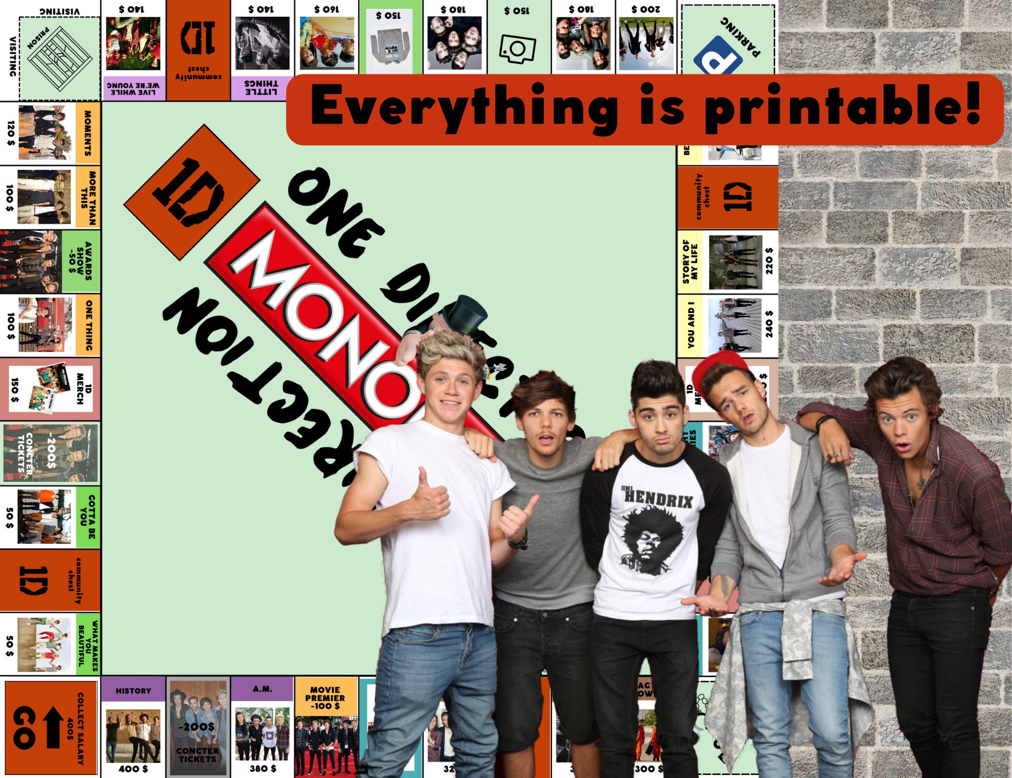 ONE DIRECTION Themed MONOPOLY Game Printable/digital Board - Etsy