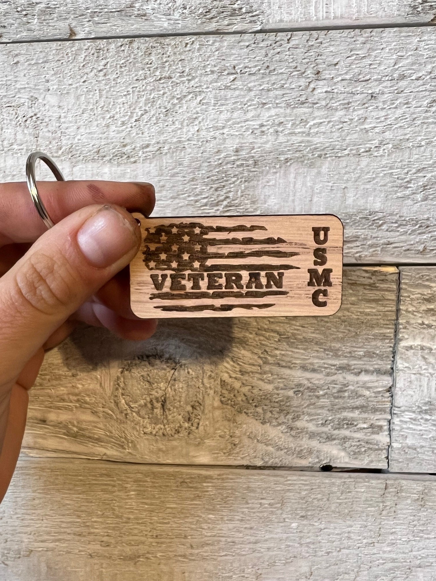 Veteran, Tattered Flag, Wooden, Laser Engraved Key Chain, US Army, US ...