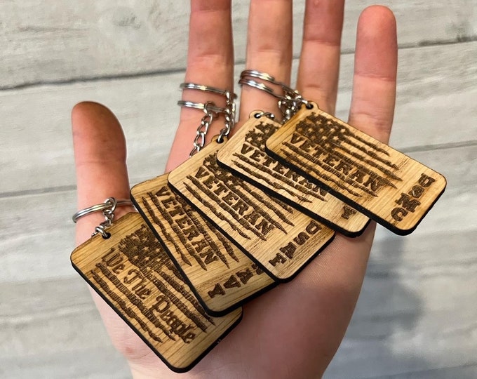 Veteran, Tattered Flag, Wooden, Laser Engraved Key Chain, US Army, US ...