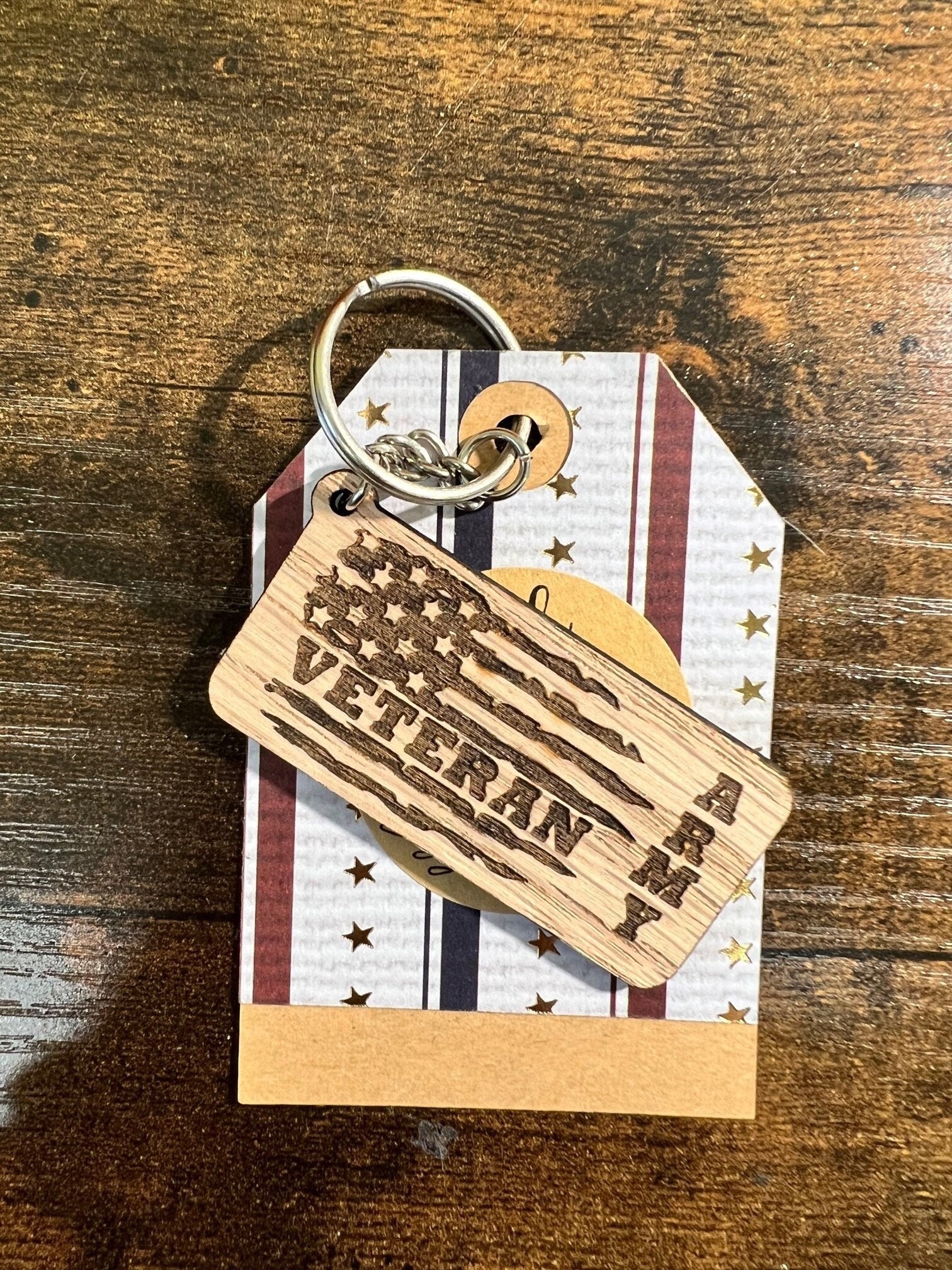 Veteran, Tattered Flag, Wooden, Laser Engraved Key Chain, US Army, US ...