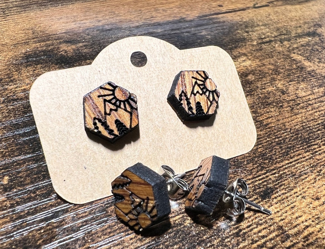Rustic Boho Forest Wooden Stud Earrings, Stud Earrings, Handmade ...