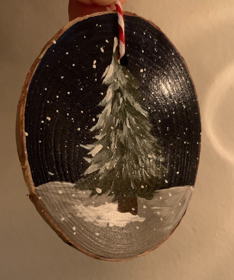 Christmas Tree Decoration Log Slice Handpainted - Etsy