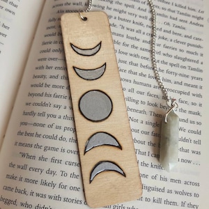 Moon Phases Bookmark / Chain Bookmark. Wooden Pyrography Silver Moon ...