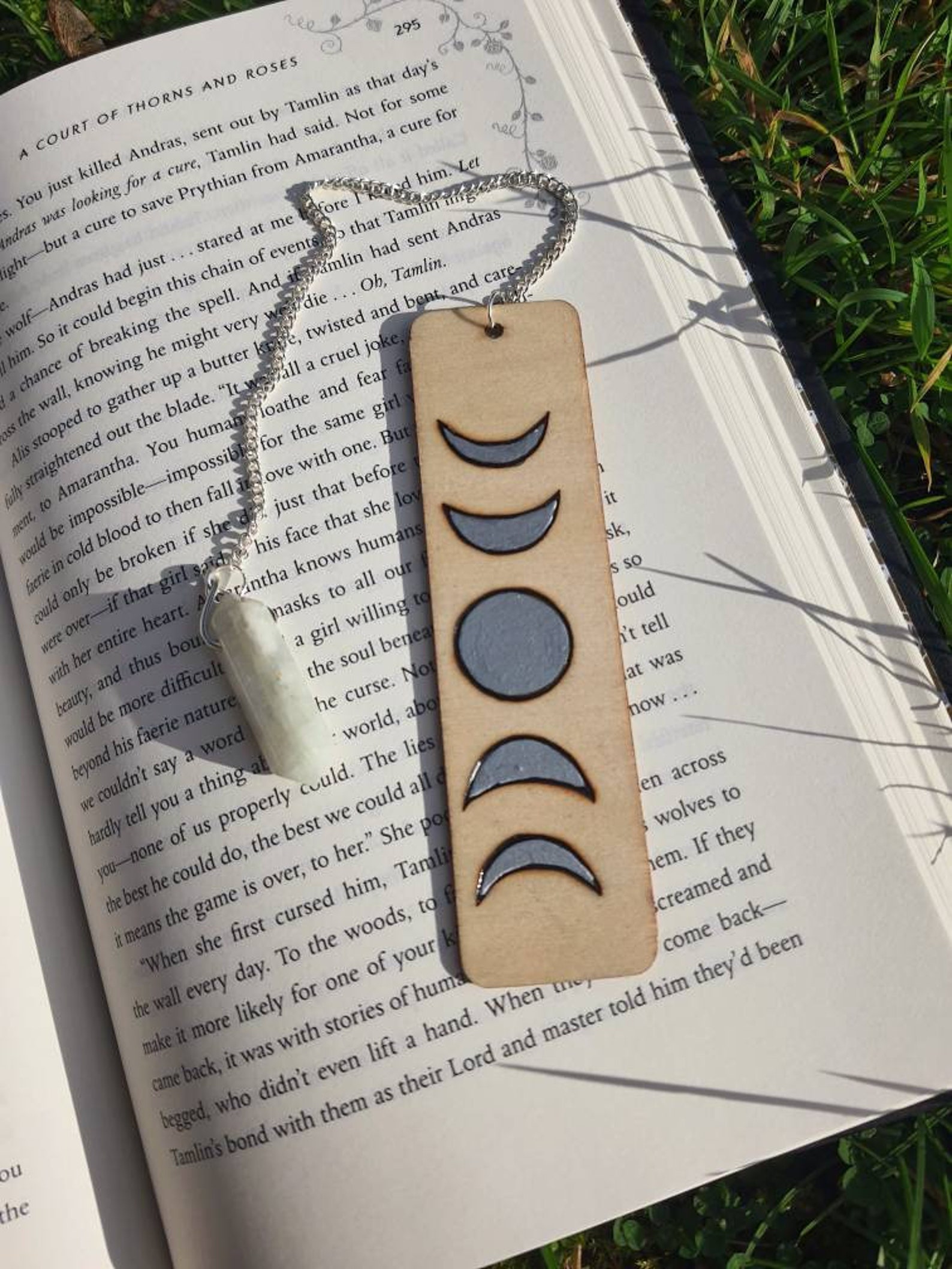Moon Phases Bookmark / Chain Bookmark. Wooden Pyrography Silver Moon ...