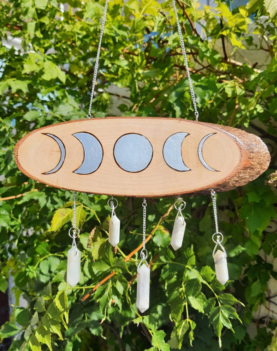 Moon Phases Wall Art, Metallic Silver Witchy Hand Burned Wooden ...