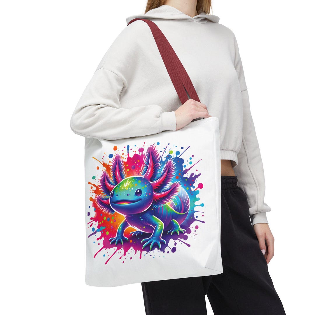 Vibrant Axolotl Tote Bag - Eco-friendly Reusable Grocery Shopping Beach ...