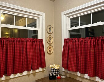 Red Gingham Cafe Curtains - Etsy