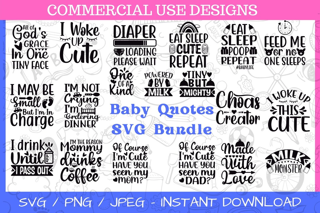 Cute Baby Bibs SVG - Baby SVG Bundle - Baby Quotes Print File - Baby ...