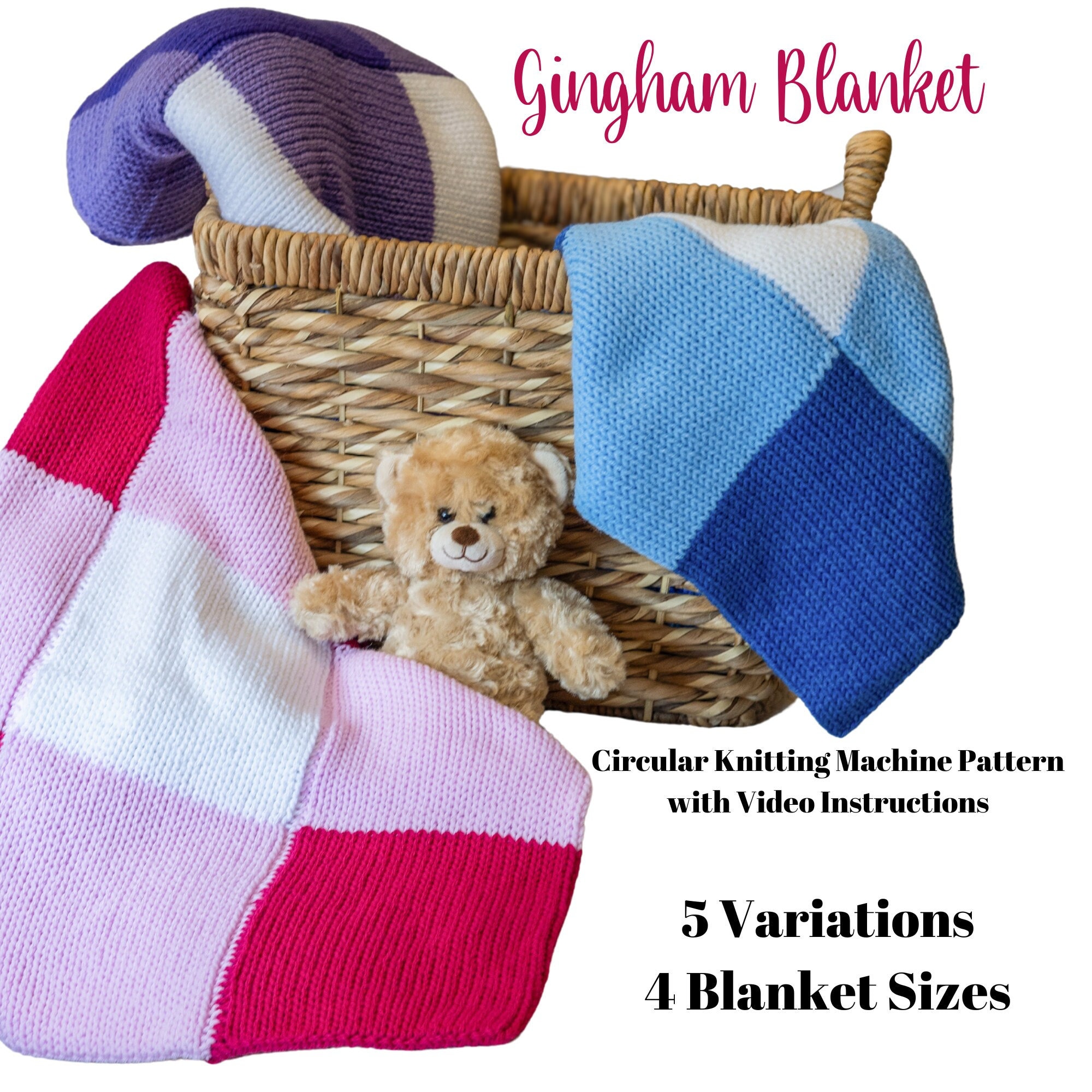 Knitting Machine Blanket Pattern: Gingham Design (PDF & Video ...