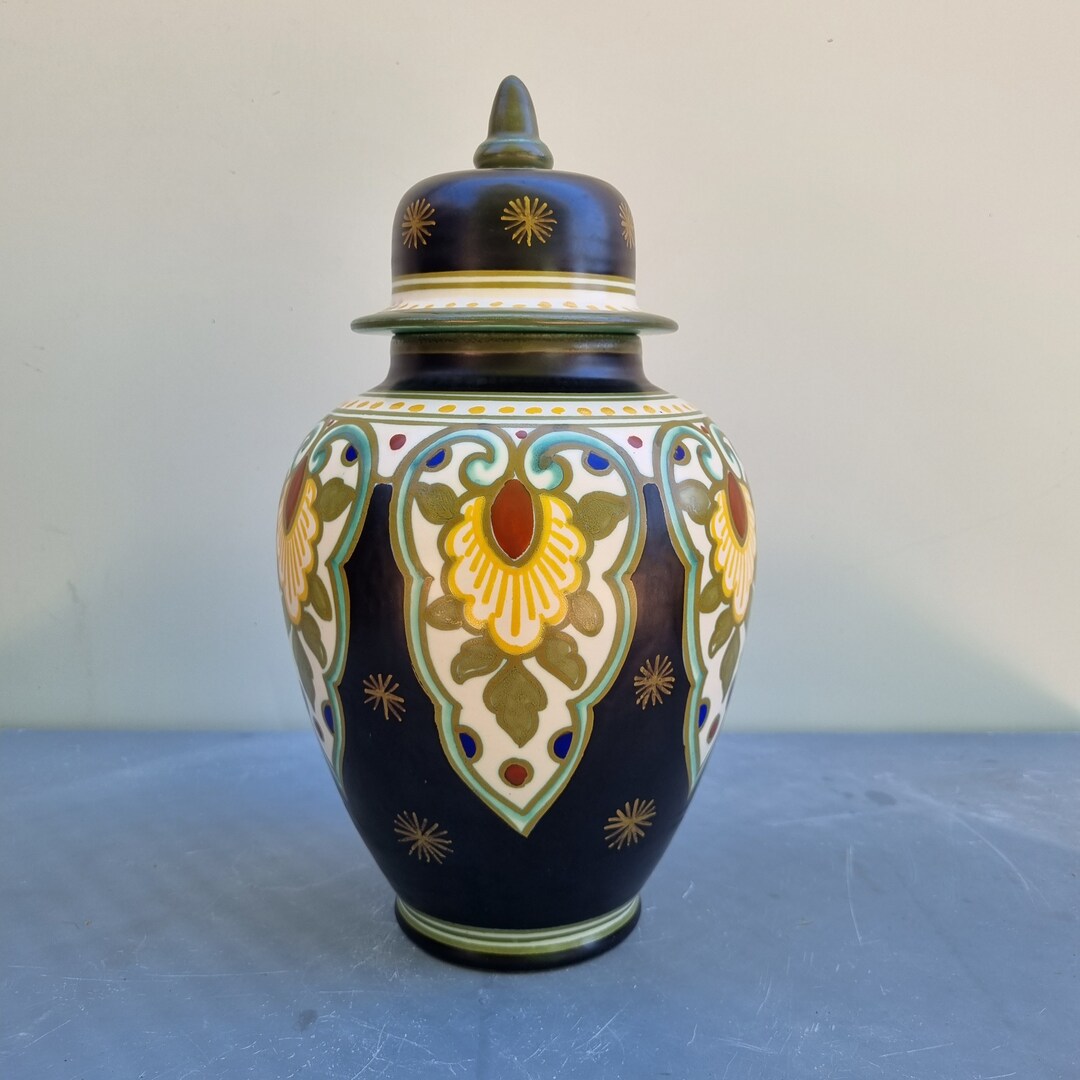Antique Dutch Pottery Vase With Cover, Pottery Factory Royal Zuid ...