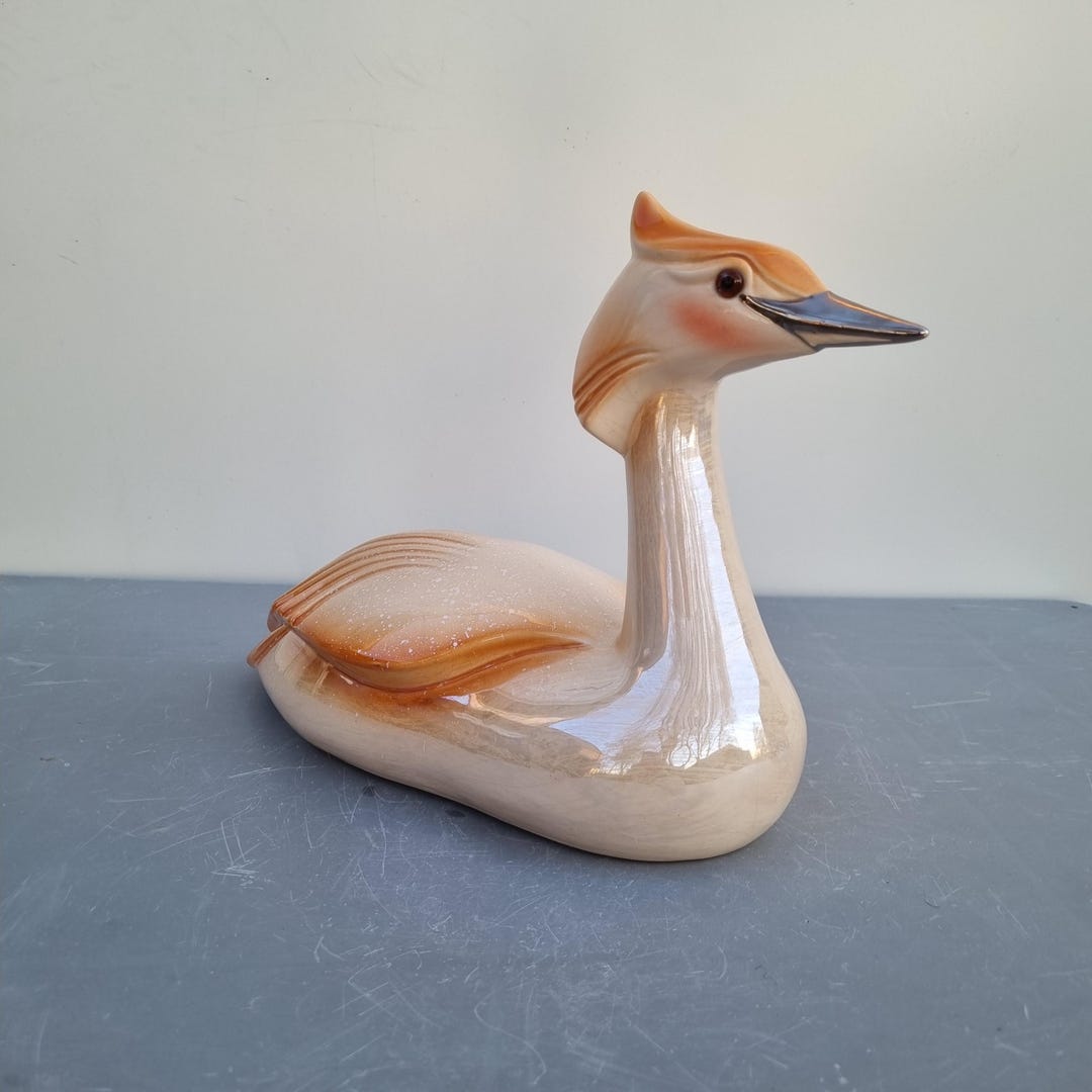 Art Deco Porcelain Large Bird Statue, Grebe, 1930s, Portuguese Fayence ...