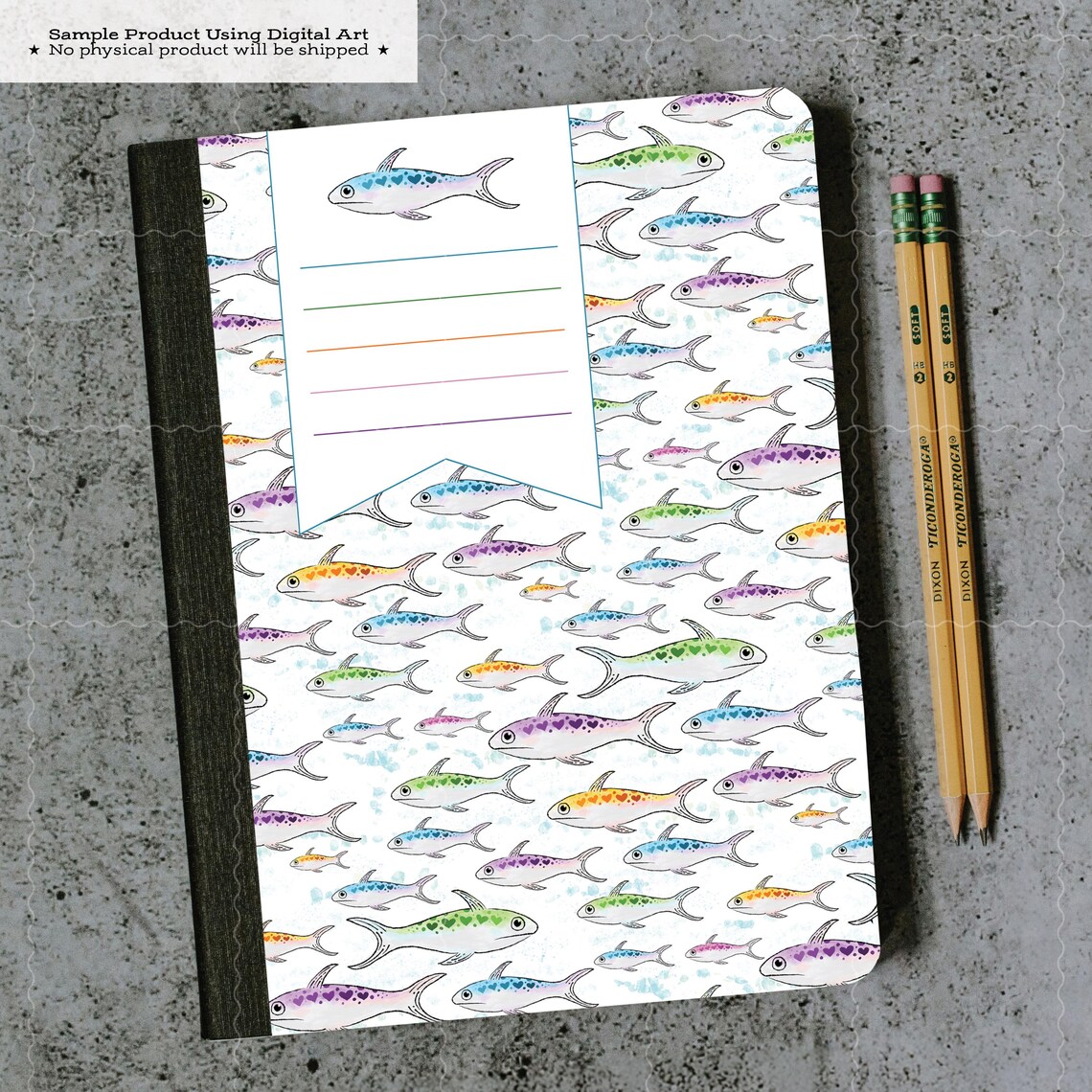 Printable Composition Notebook Cover PNG • Rainbow Sardine Hearts ...