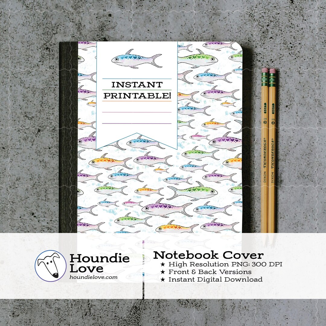Printable Composition Notebook Cover PNG • Rainbow Sardine Hearts ...