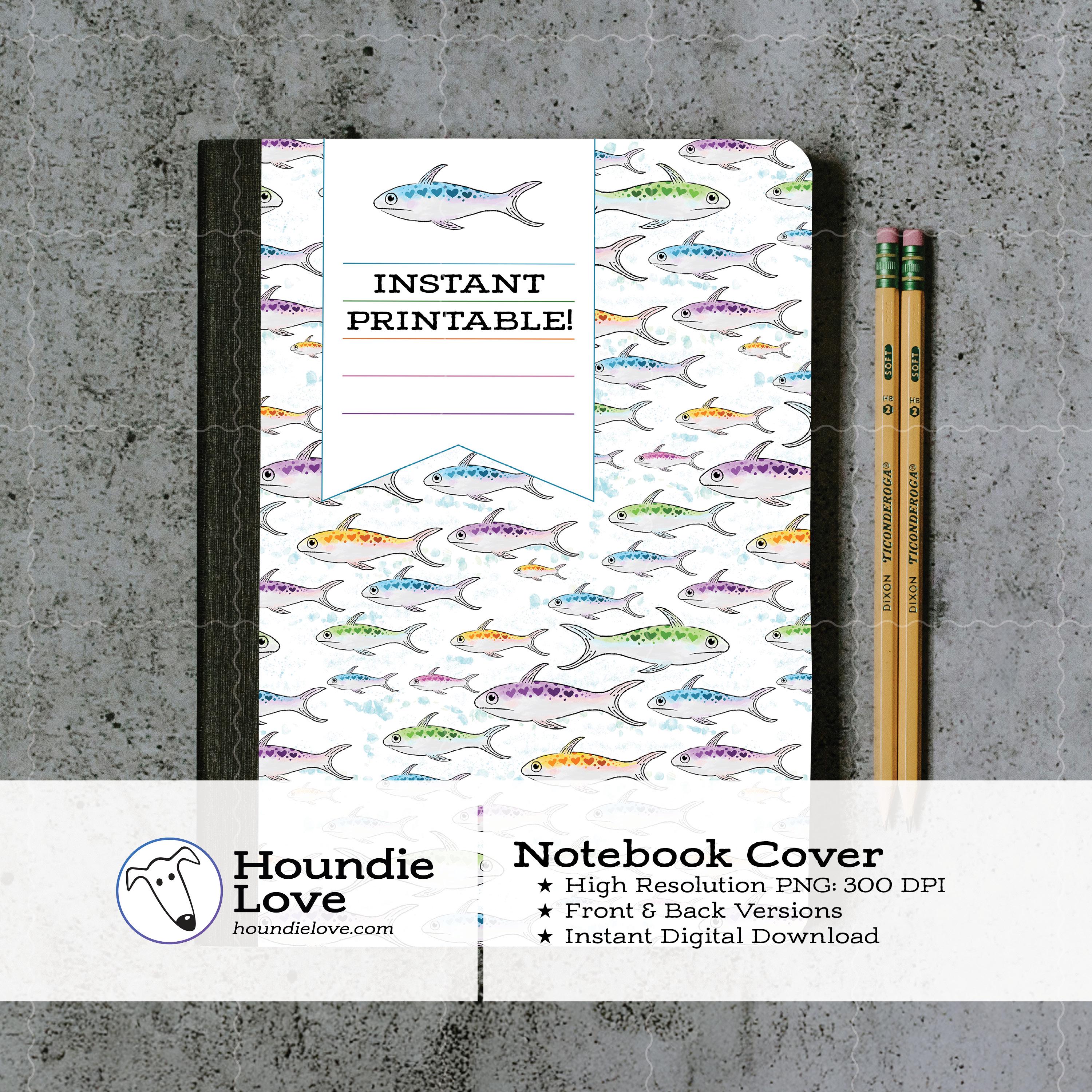 Printable Composition Notebook Cover PNG • Rainbow Sardine Hearts ...