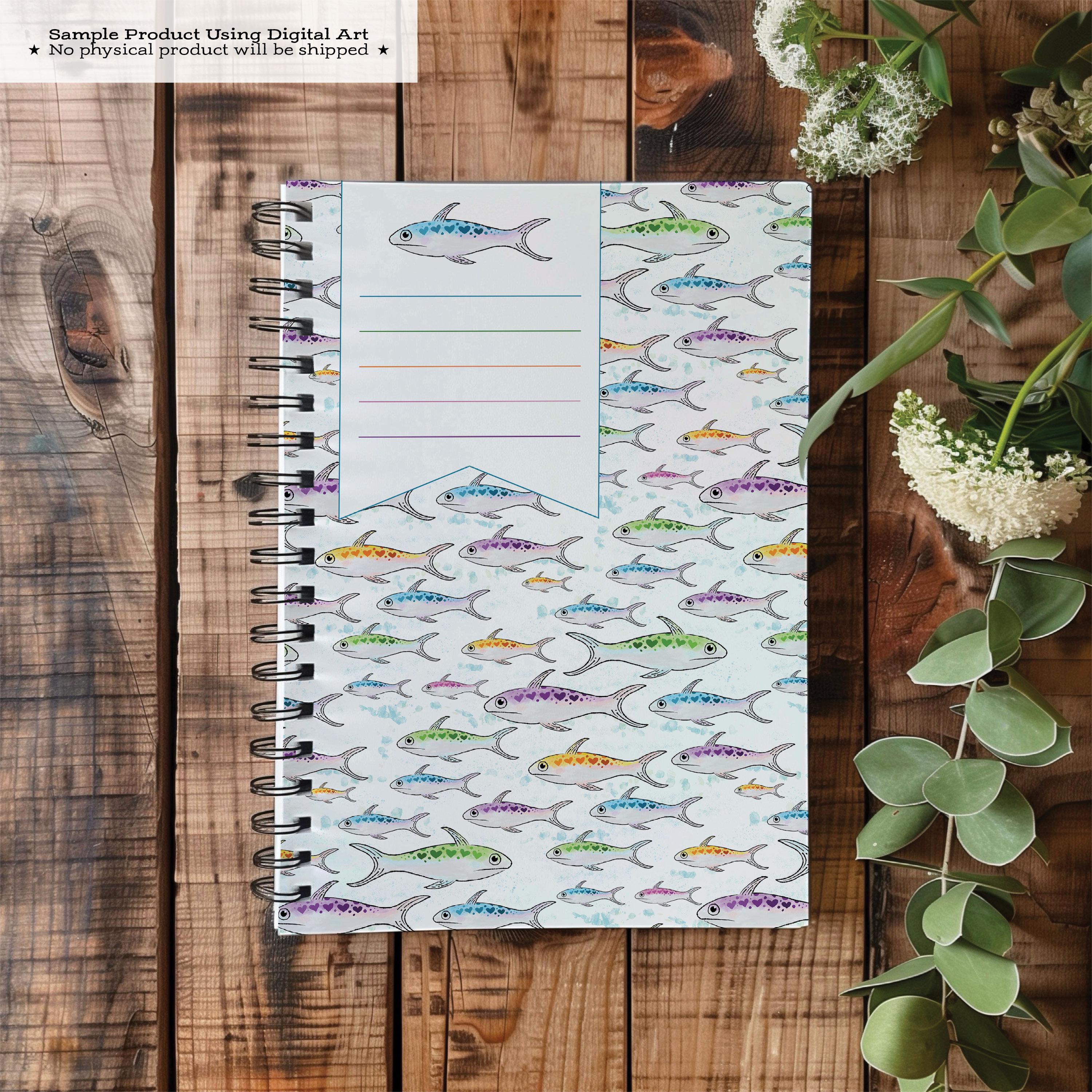 Printable Composition Notebook Cover PNG • Rainbow Sardine Hearts ...