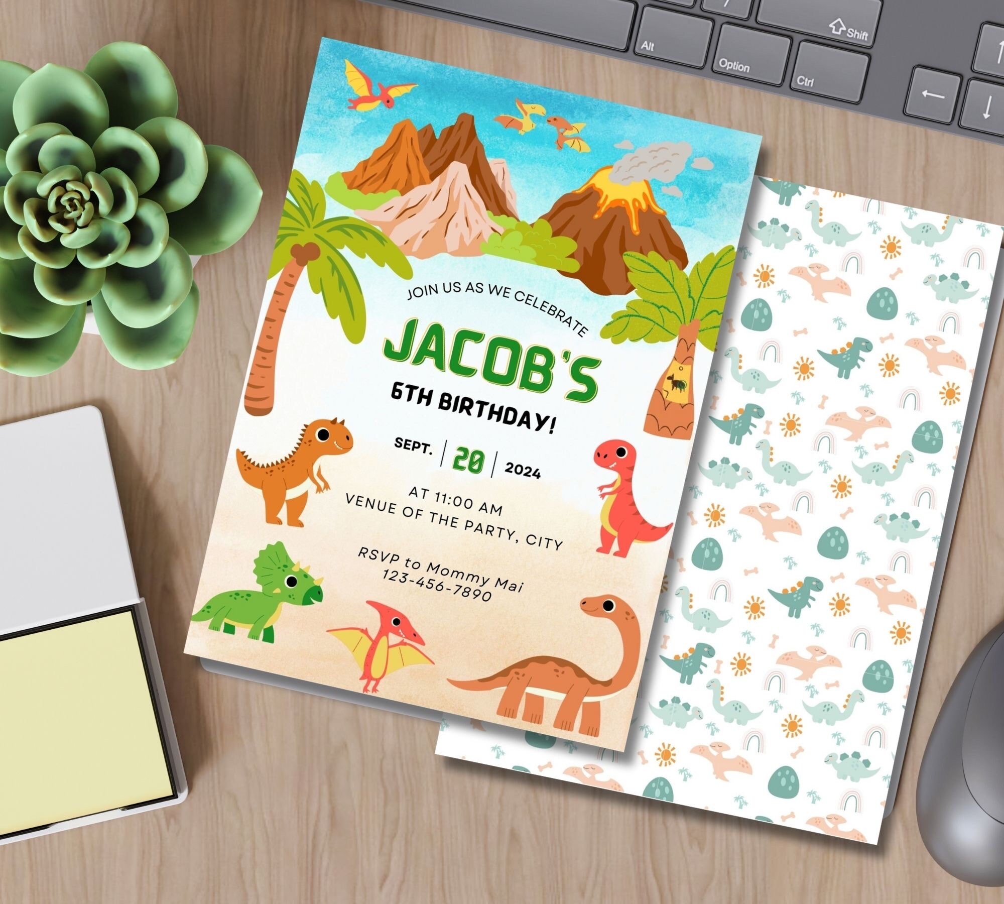 Editable Dinosaur Birthday Invitation: Dino Theme, Thank You Card ...