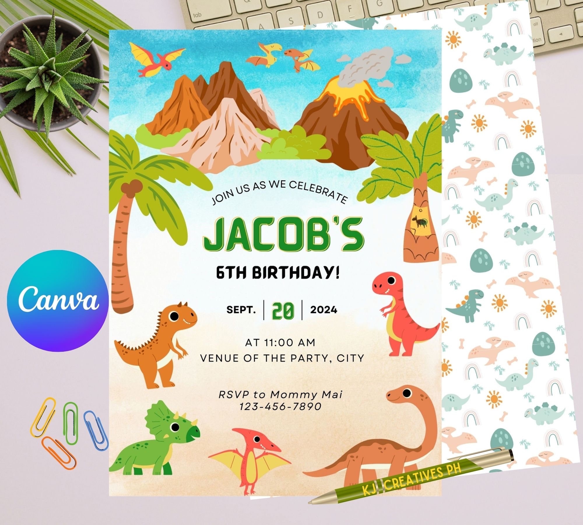 Editable Dinosaur Birthday Invitation: Dino Theme, Thank You Card ...