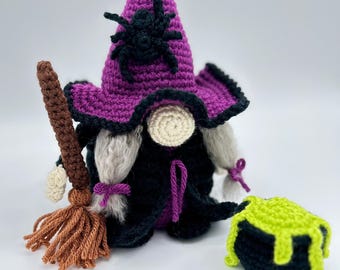Halloween Crochet Patterns Gnome Witch With Broom and Crochet Pumpkin ...