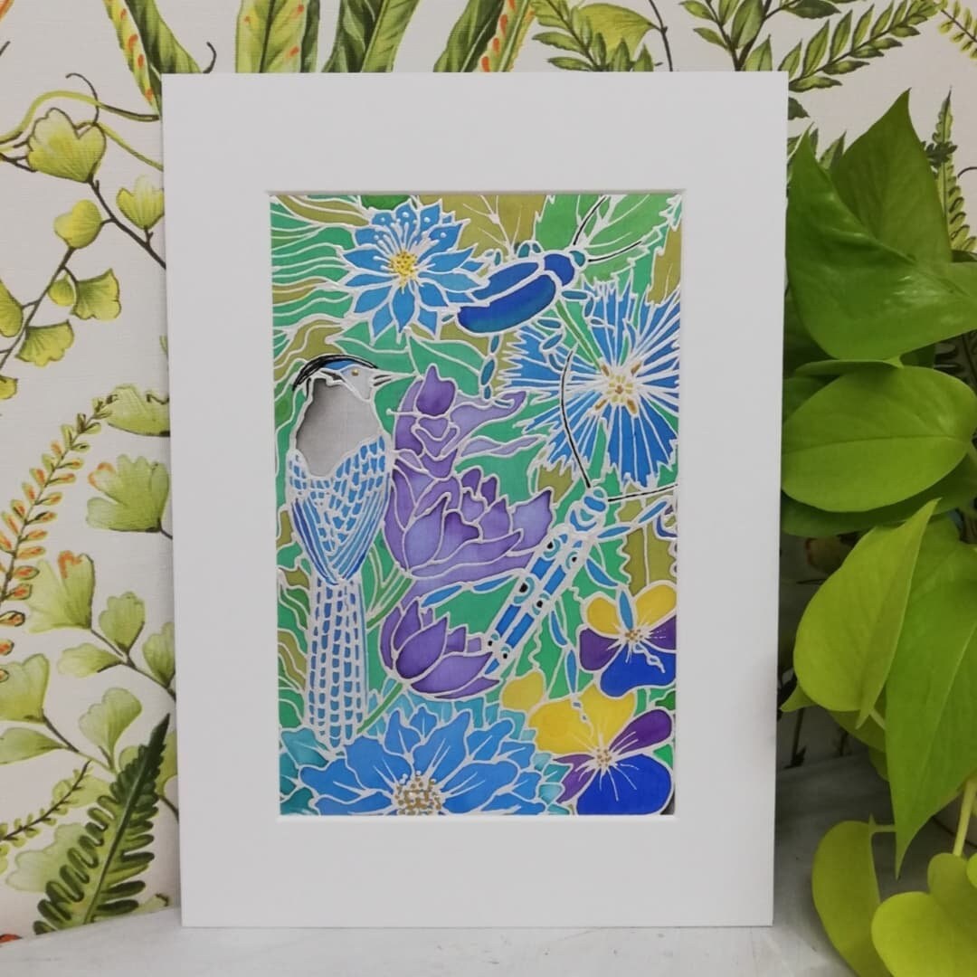 Nature Flower Bird Beetle Insect Colourful Silk Painting Wall Art Decor ...