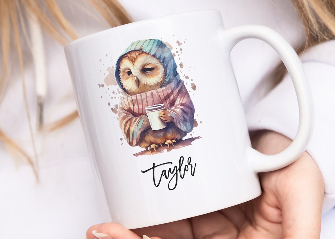 Personalized Name Gift Mug Cool Coffee Owl Gift Hoodie Owl Art Modern ...
