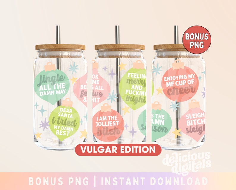 Christmas Affirmations VULGAR SVG - Christmas Retro Ornaments 16oz ...