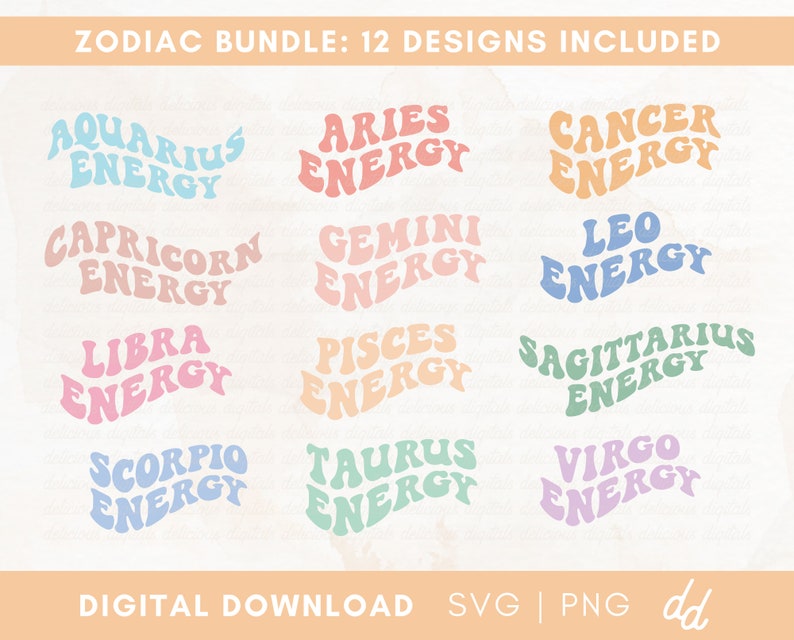 Zodiac Sign Svg Bundle Cut File Horoscope Astrology Symbols | Etsy