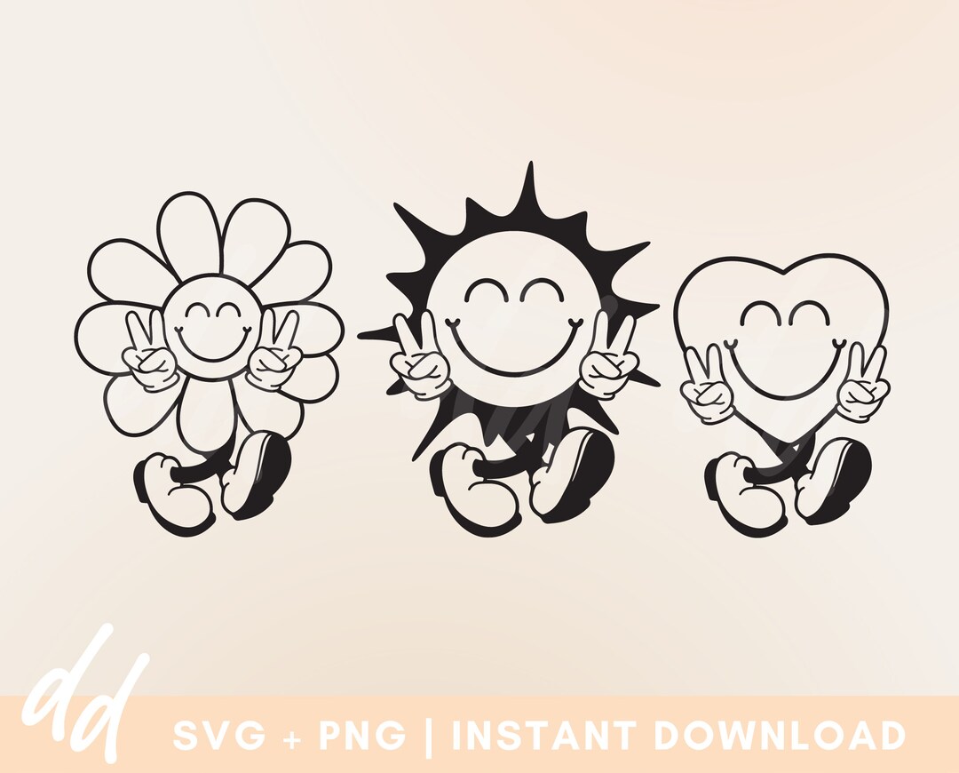 Jolly Sun Daisy Heart SVG PNG Retro Walking SVG Peace - Etsy
