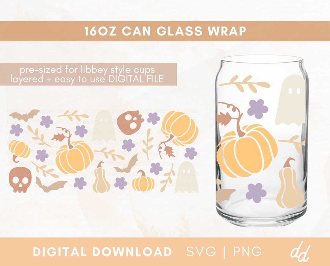 Boho Halloween Daisy Glass Can SVG - Cute Ghost Vibes Svg - Libbey ...
