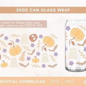 Boho Halloween Daisy Glass Can SVG - Cute Ghost Vibes Svg - Libbey ...