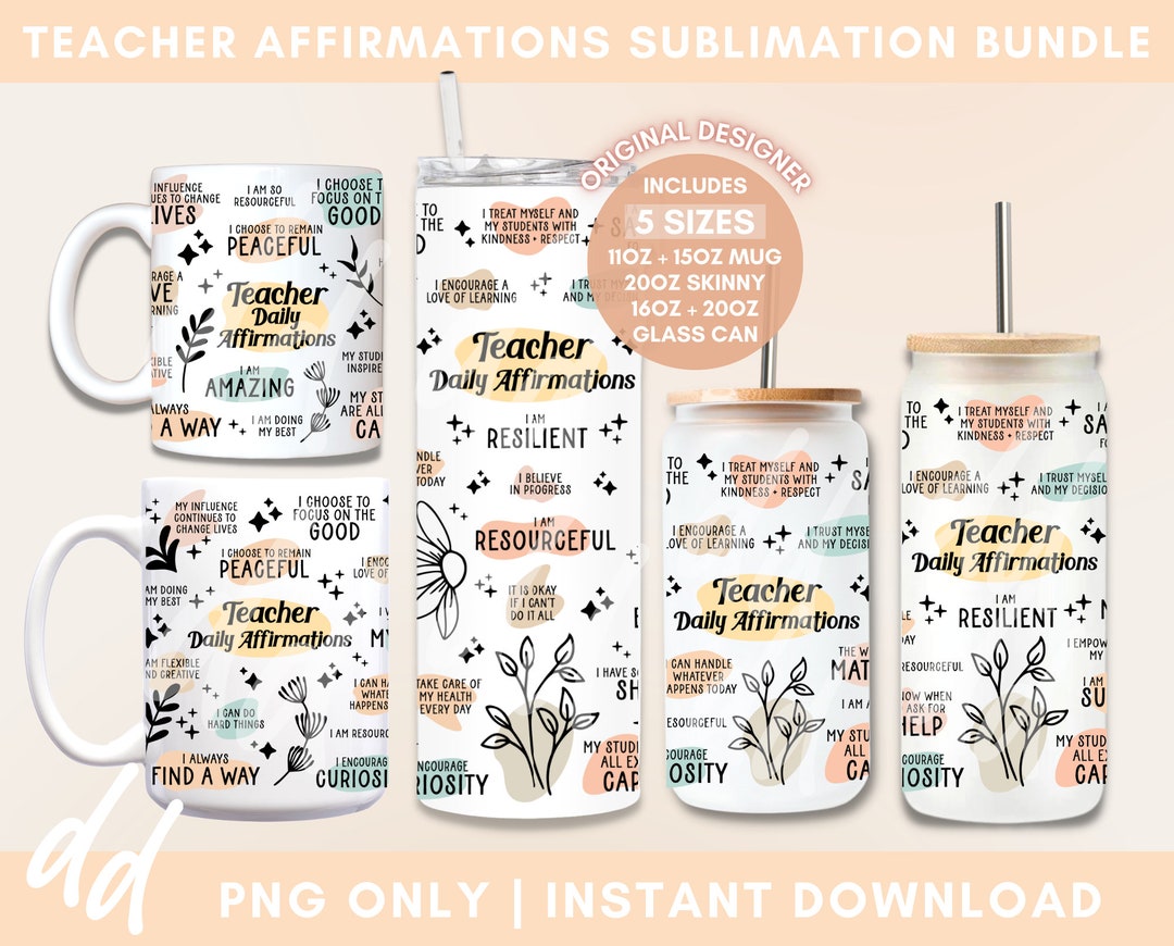 Teacher Affirmations Wrap Sublimation Design Bundle - Teacher ...