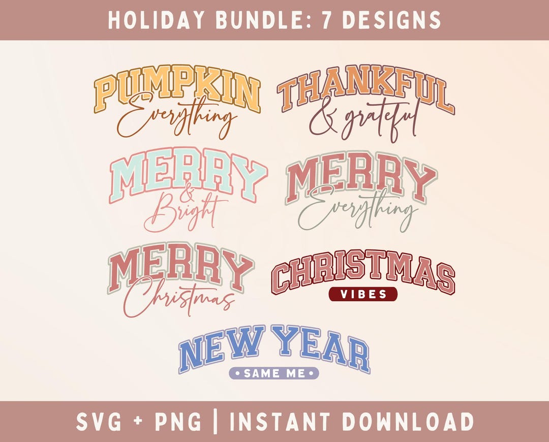 Holiday Varsity Bundle SVG, Holly Jolly Svg, Thankful Svg, 2023 Happy ...