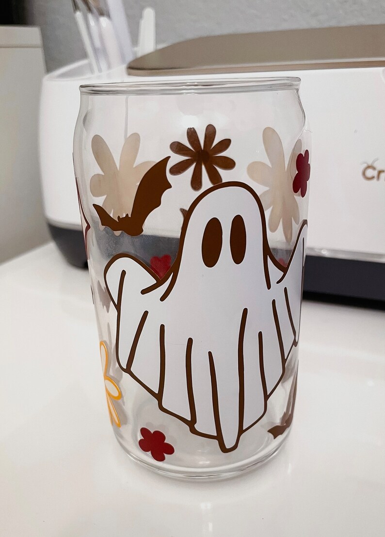Boho Halloween Ghost Glass Can SVG Cute Ghost Vibes Svg - Etsy