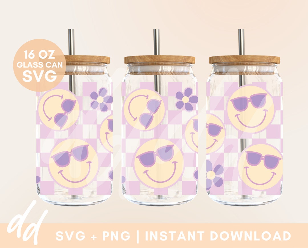 16oz Glass Can Wrap Sunny Daisy Can SVG - Retro Summer Trendy - Libbey ...
