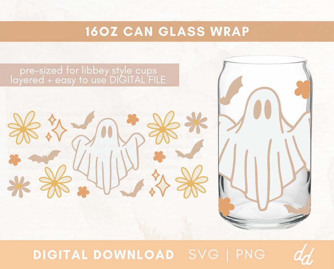 Boho Halloween Ghost Glass Can SVG - Cute Ghost Vibes Svg - Libbey ...