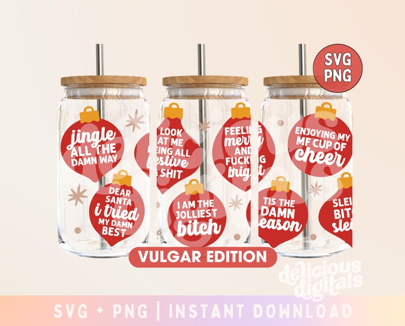 Christmas Affirmations VULGAR SVG - Christmas Retro Ornaments 16oz ...
