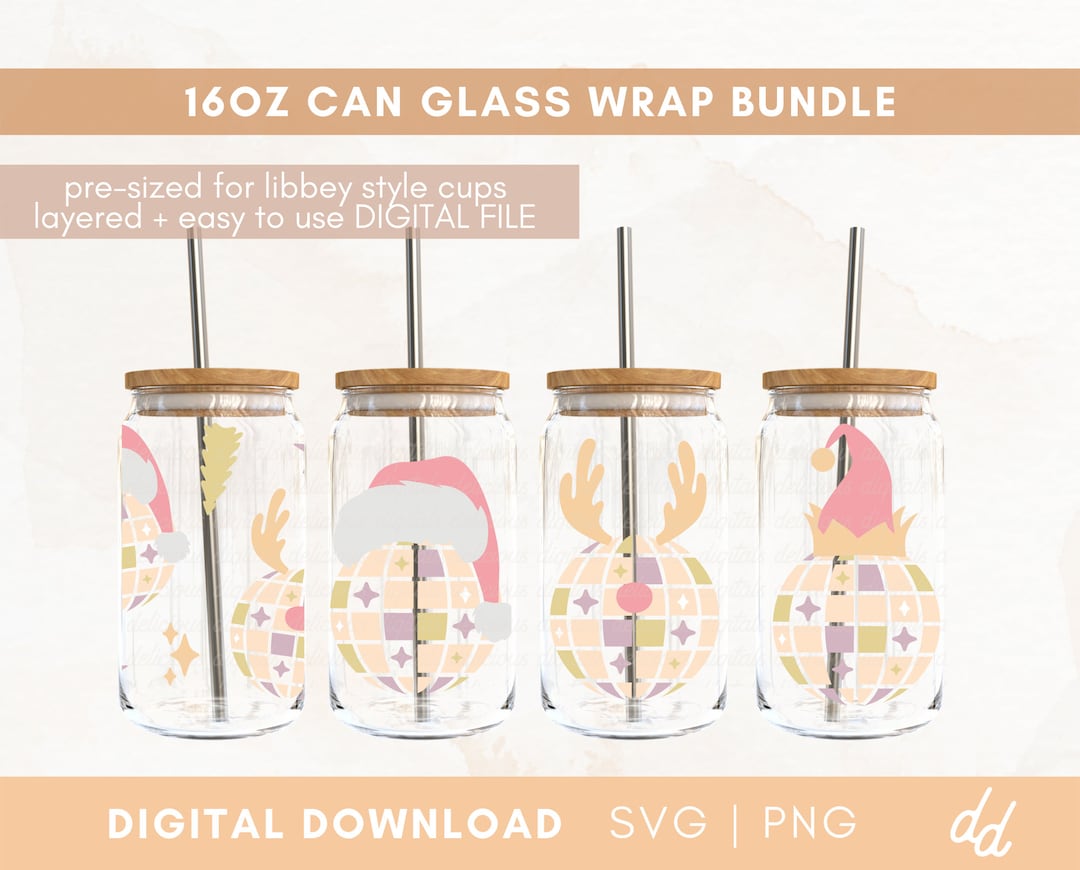 Retro Christmas Cup Wrap SVG - Disco Party Glass Can - Trendy Christmas ...