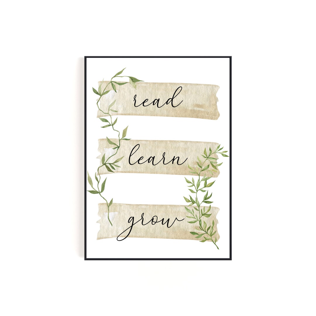 Read, Learn, Grow Poster | Digital Download Wall Art With Watercolor ...