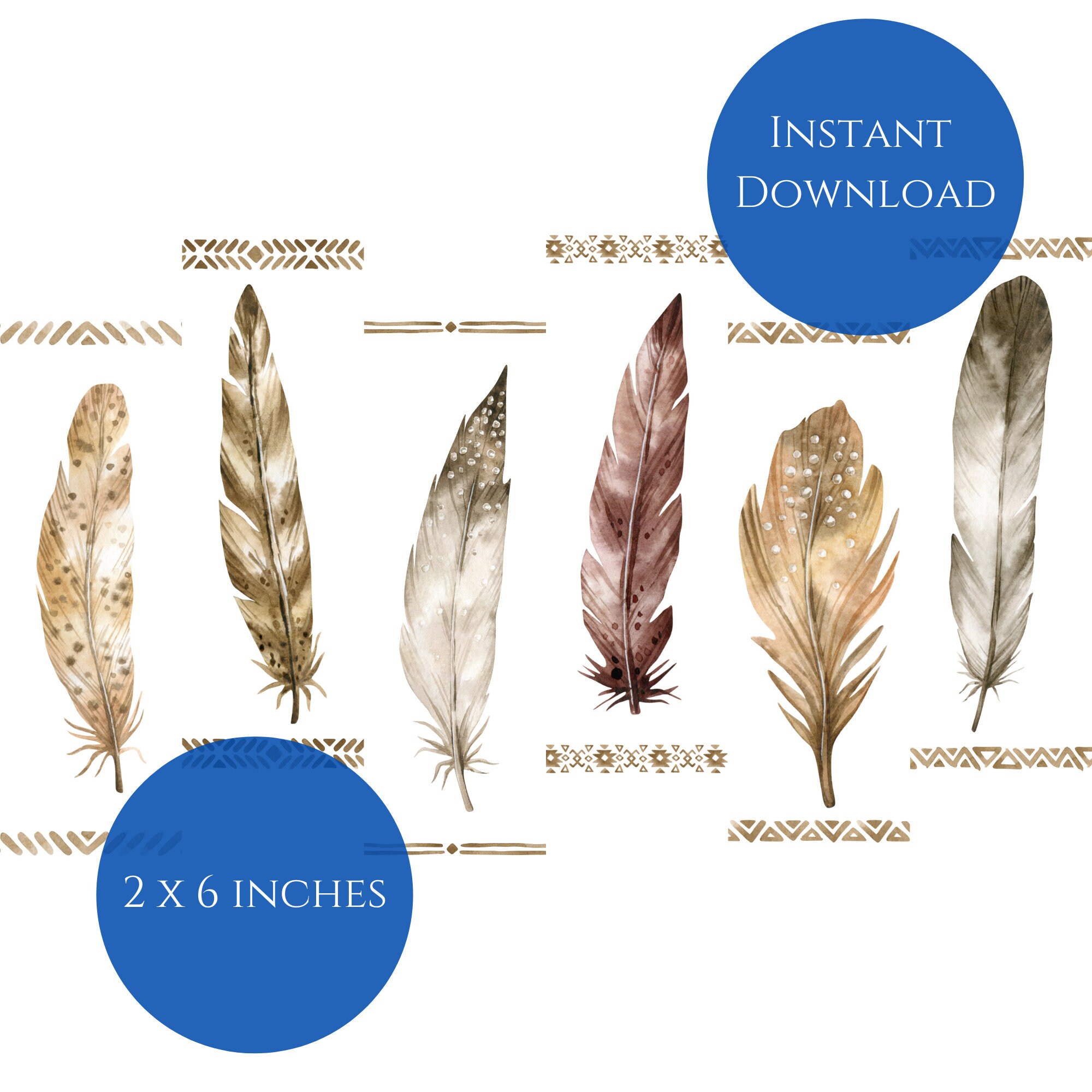 Feather Bookmarks With Pattern - Set of 6 Watercolor Printable ...