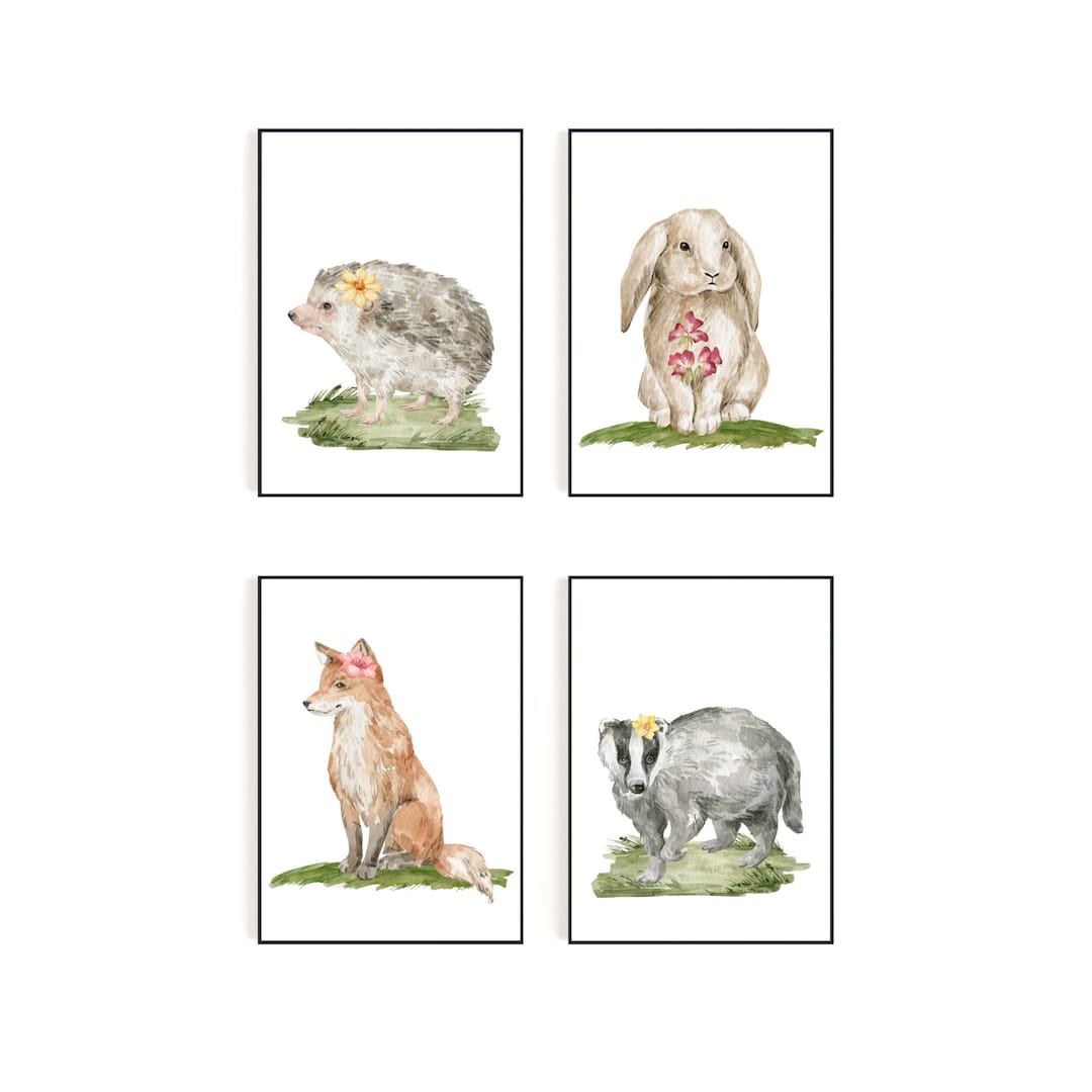 Watercolor Woodland Creatures Printable Posters | Set of 4 | Badger ...