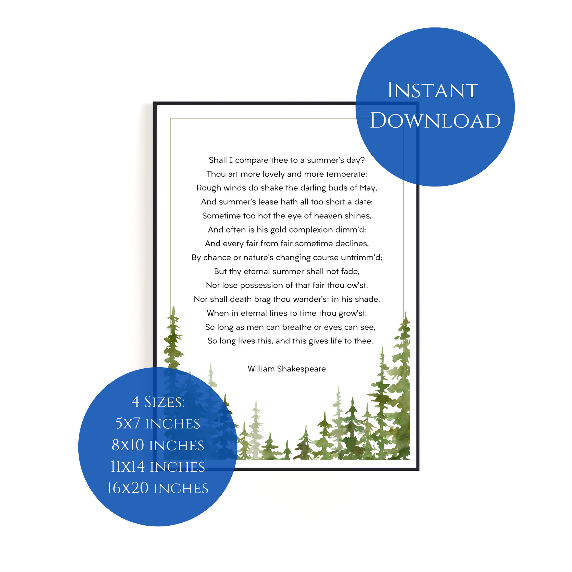 Shakespeare Sonnet 18 | Digital Download Poem and Wall Art With ...