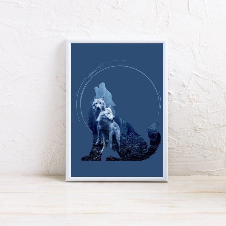 Wolf Silhouette Wolf Outline With Wolves and Moon Wolves - Etsy
