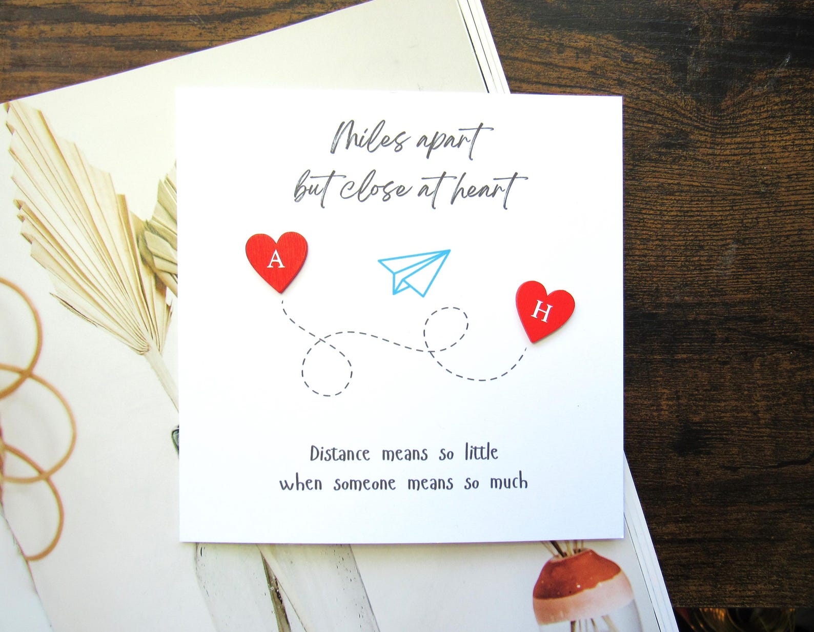 Personalised Long Distance Card Miss You Card With Wooden Hearts Custom ...