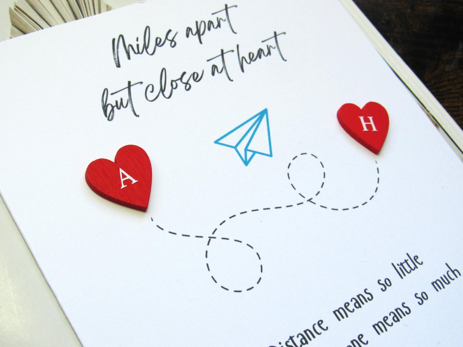Personalised Long Distance Card Miss You Card With Wooden Hearts Custom ...