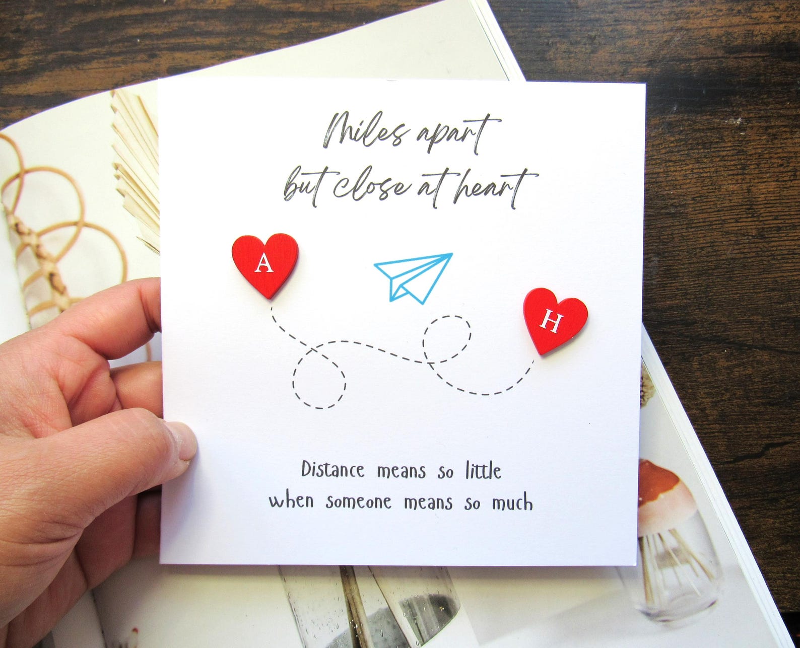 Personalised Long Distance Card Miss You Card With Wooden Hearts Custom ...