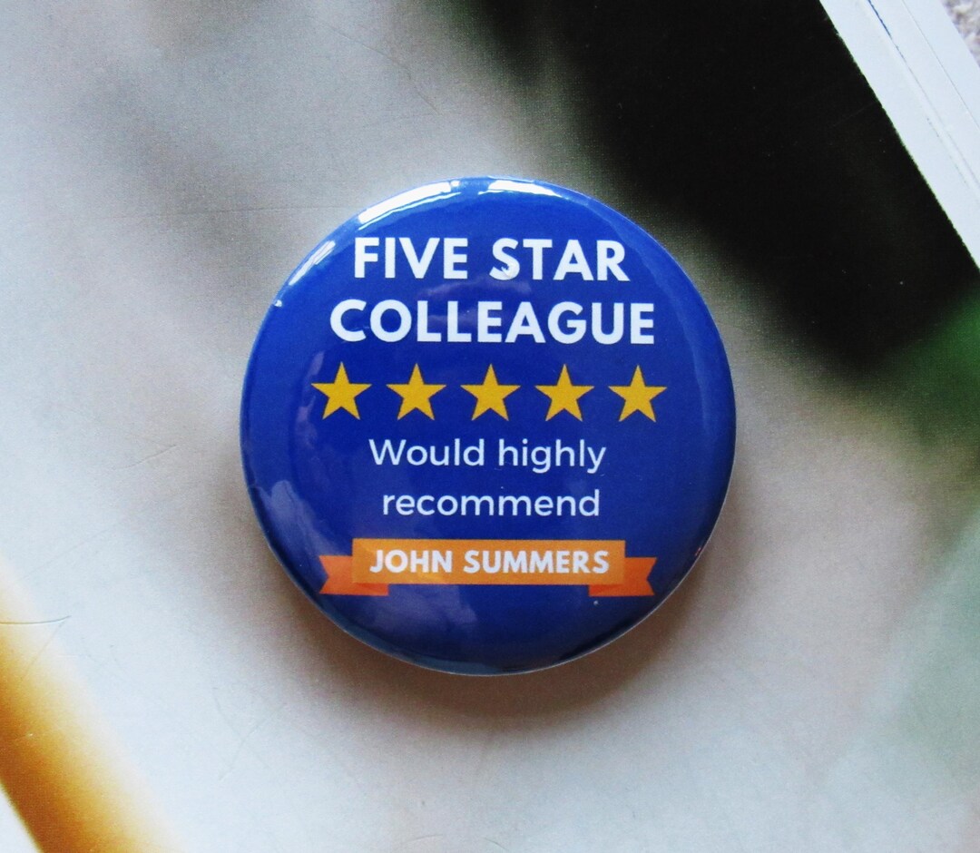 Personalised Five Star Colleague Badge Gift for Coworker Review Pin ...