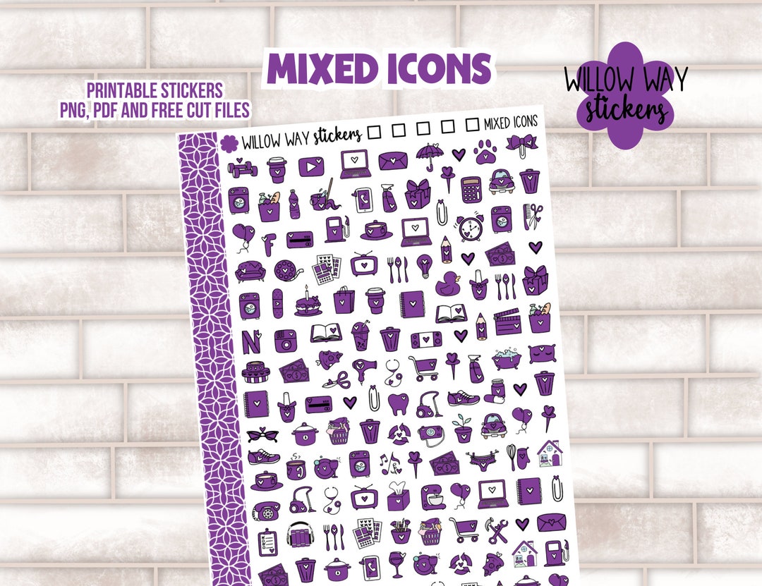 Printable Planner Stickers, Mixed Icons, Icon Stickers, Planner ...