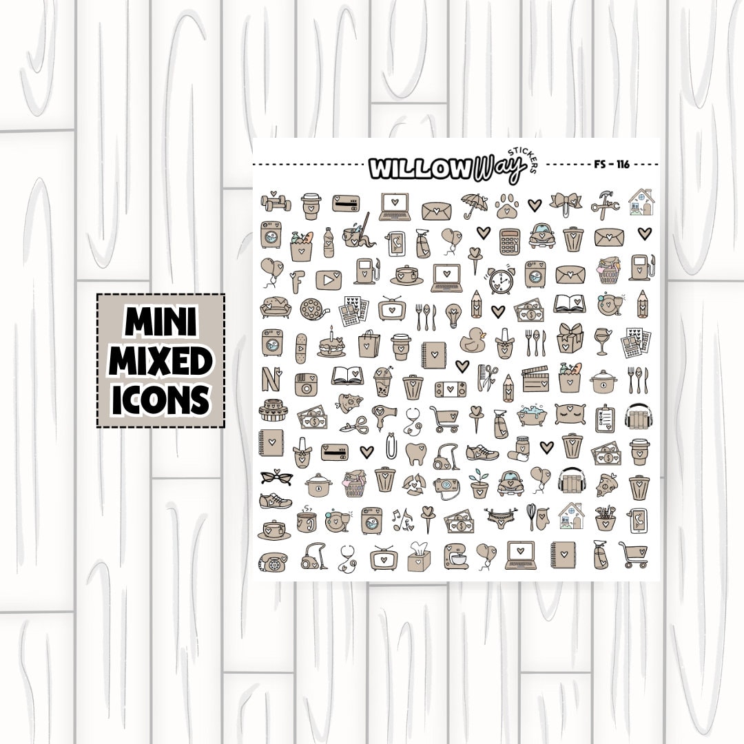 Mini Mixed Icons Planner Stickers, Mixed Icons Planner Stickers ...