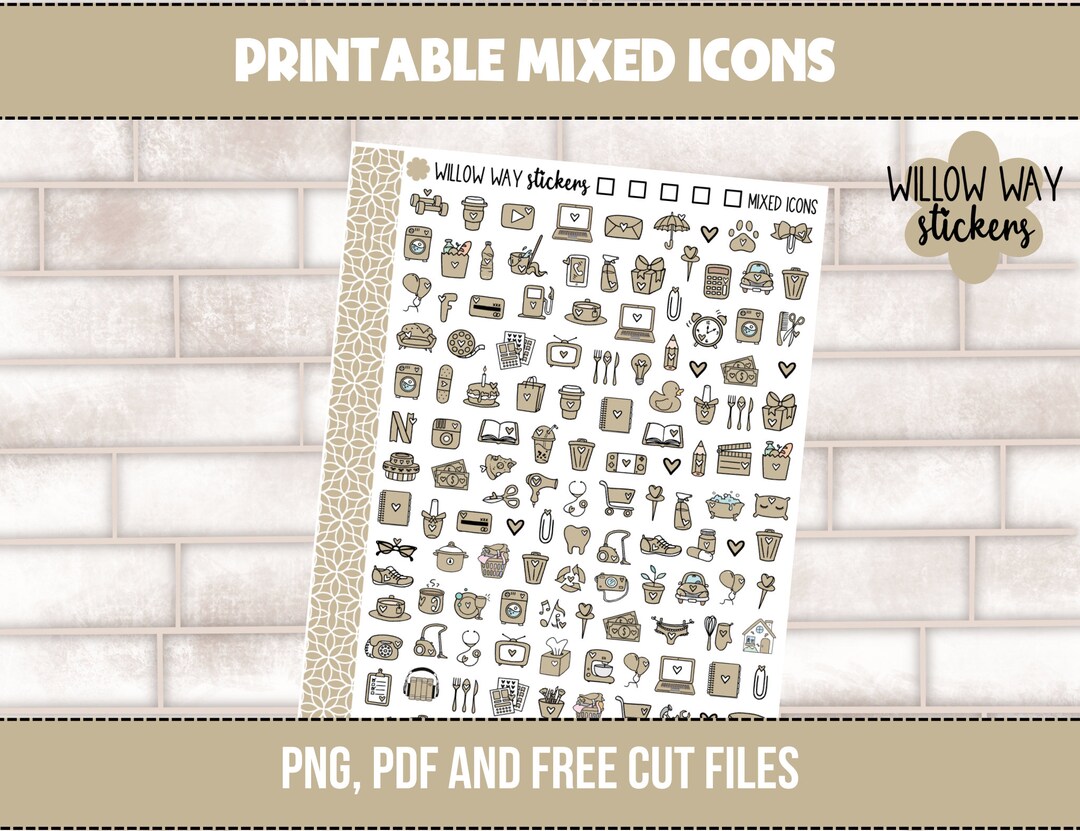Printable Planner Stickers, Mixed Icons, Icon Stickers, Planner ...