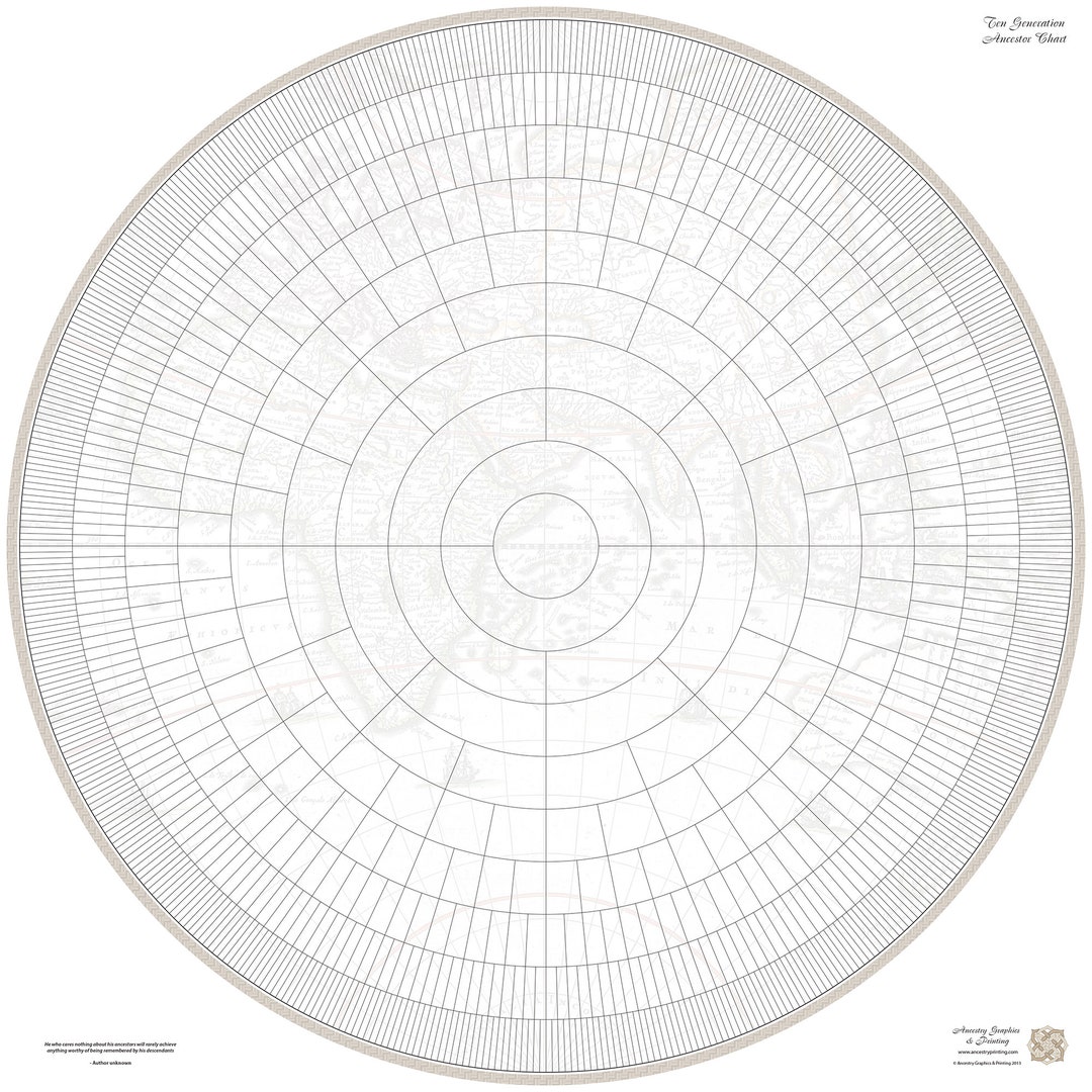 10 Generation Family Tree Wall Chart With Muted Map of the Eastern ...