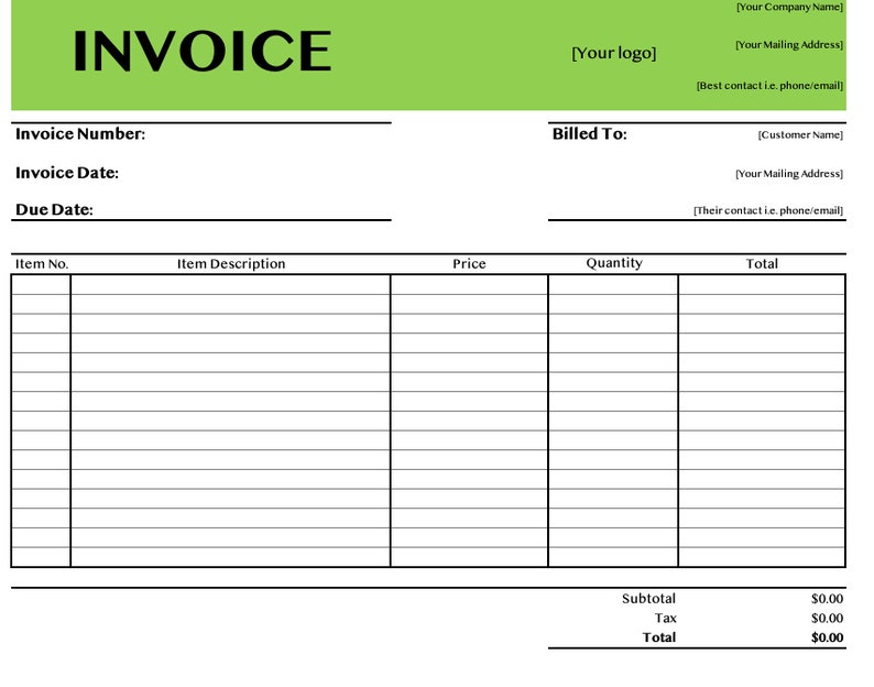 Printable Invoice Template, Purchase Order Form, Receipts for Payroll ...